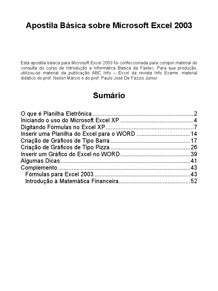 Apostila Excel Basico Faetec | PDF | Juros | Microsoft Excel