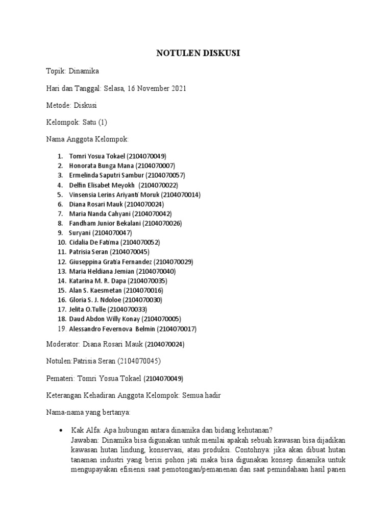 Notulen Diskusi Fisika Kel. 1 | PDF