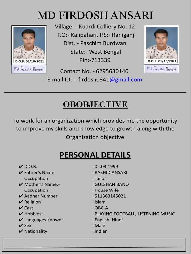 FIRDOSH - CV - JU wITH pHOTO Final | PDF | Autodesk | Educational Stages