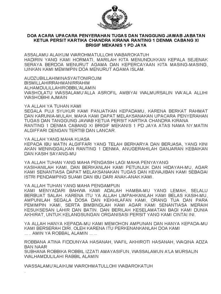 Doa Serah Terima Tugas Persit | PDF
