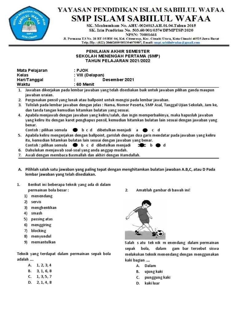 Soal PAS Kelas 8 (PJOK) SM1 | PDF