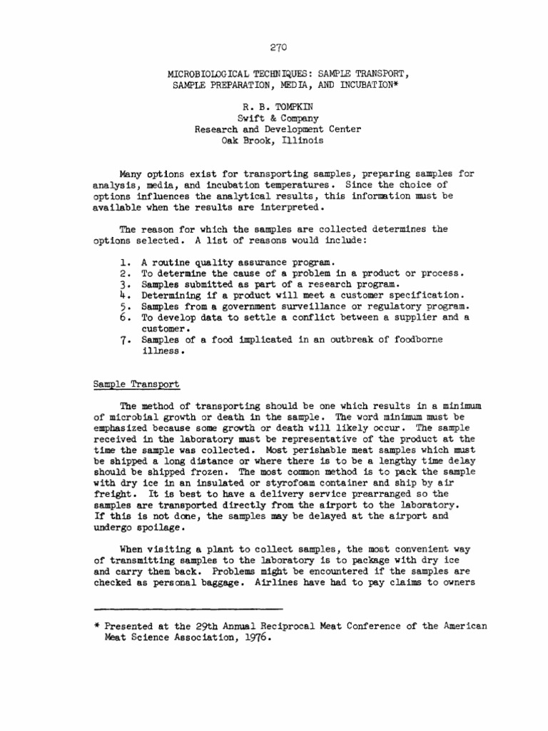 Microbiological Techniques Sample Transport Sample Preparation Media ...