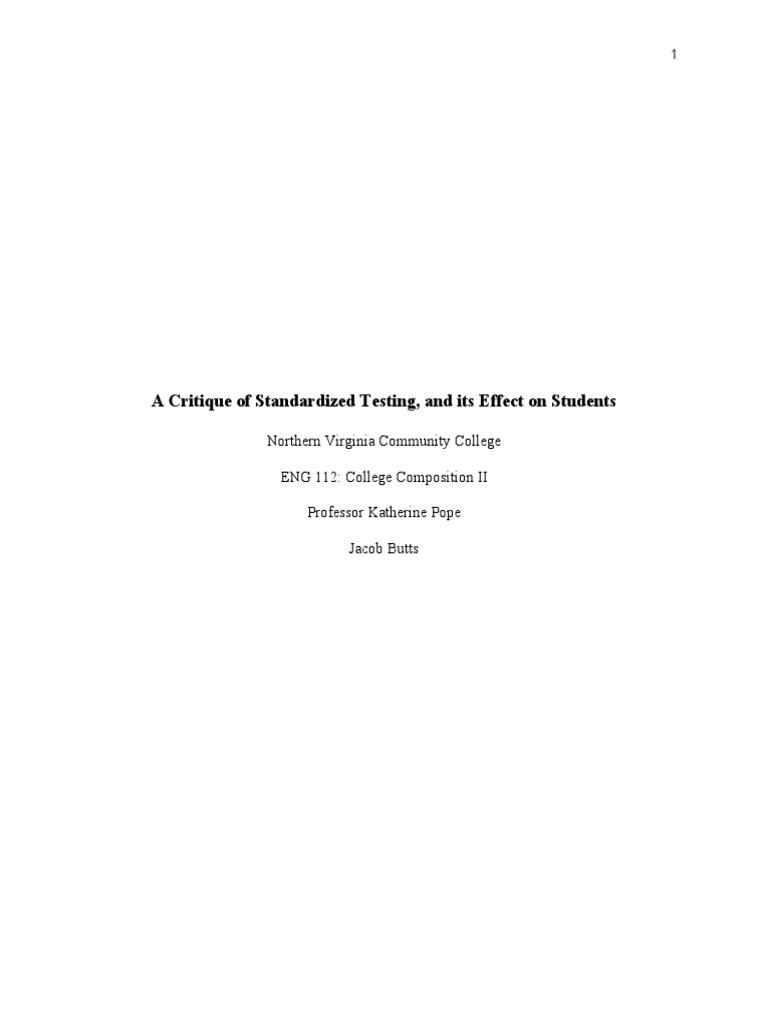 A Critique of Standardized Testing, and Its Effect On Students | PDF ...