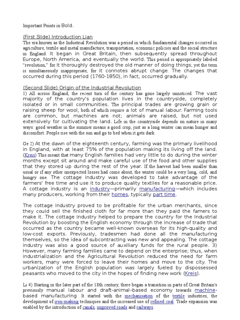 Industrial Revolution Outline | PDF | Steam Engine | Industrial Revolution