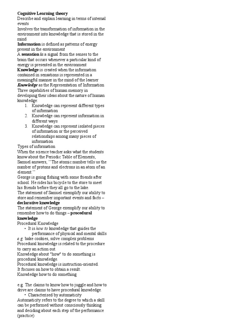 Cognitive Learning Theory | PDF | Memory | Recall (Memory)