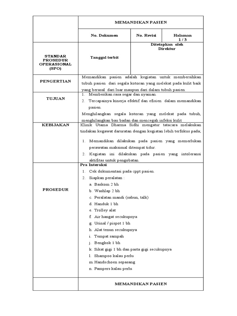 Sop Memandikan Pasien | PDF