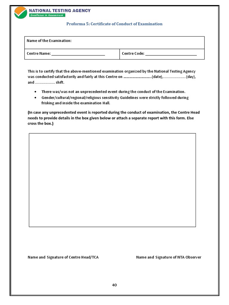Proforma 5: Certificate of Conduct of Examination | PDF