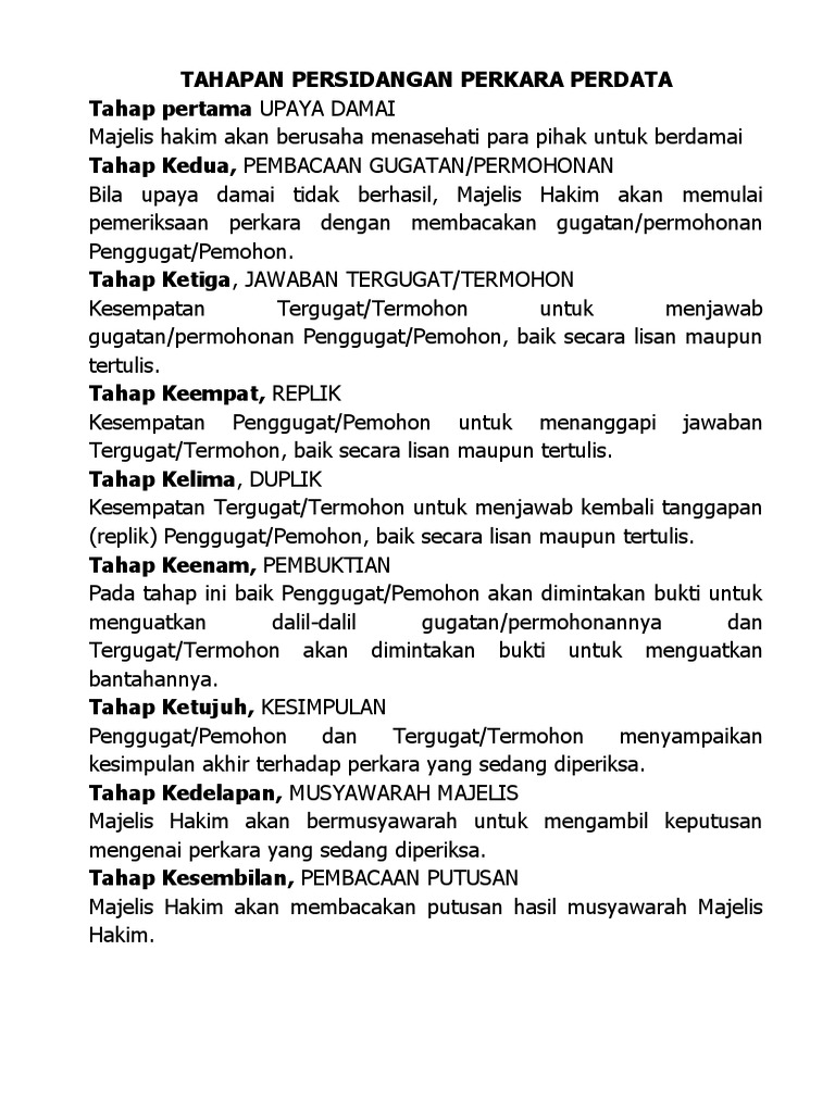 Tahapan Persidangan Perkara Perdata | PDF