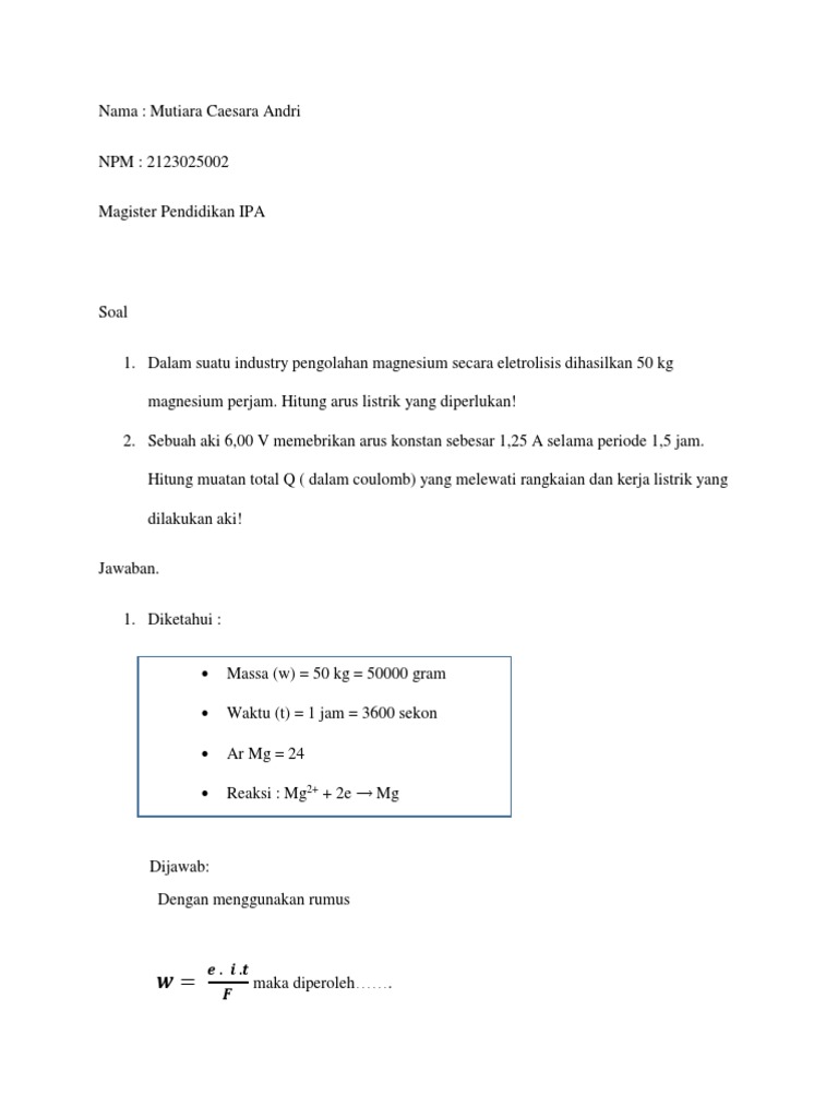 MPIPA - Mutiara Caesara Andri - 2123025002 - Tugas 7 Eletrokimia | PDF