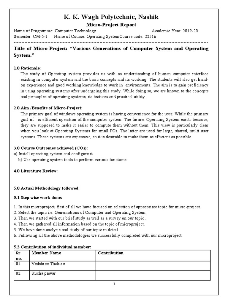 K. K. Wagh Polytechnic, Nashik: Micro-Project Report | PDF | Operating System | Linux
