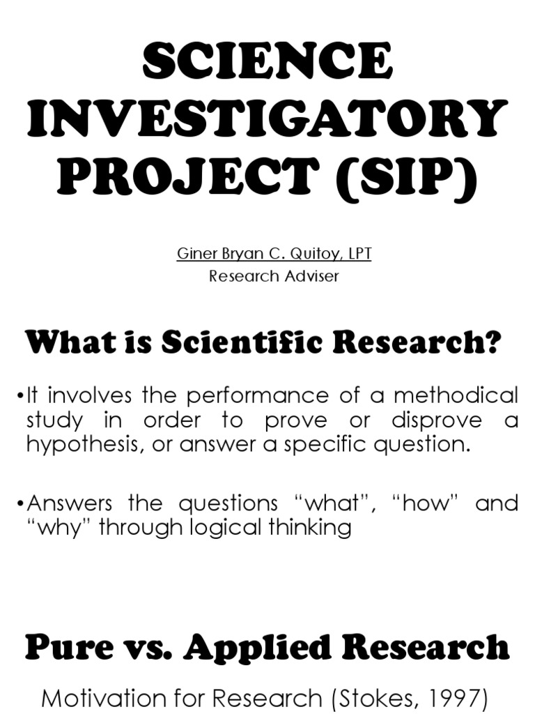 Science Investigatory Project Sip | PDF | Scientific Method | Science