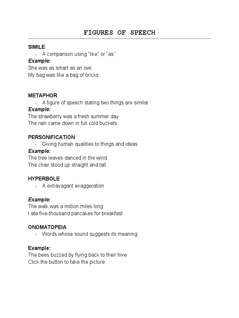 Figures of Speech Summary | PDF | Linguistics | Rhetorical Techniques