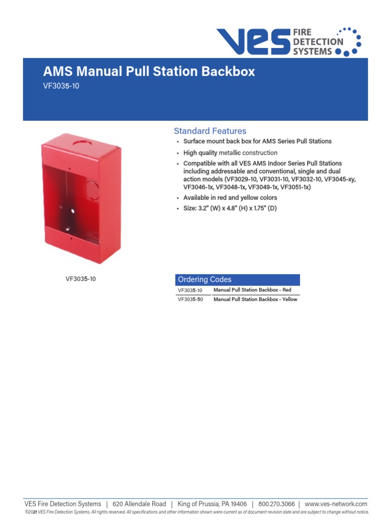 AMS Manual Pull Station Backbox: Standard Features | PDF
