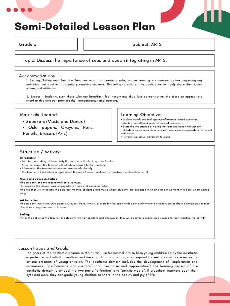 Arts Lesson Plan: Saving Our Seas | PDF | Aesthetics | Lesson Plan