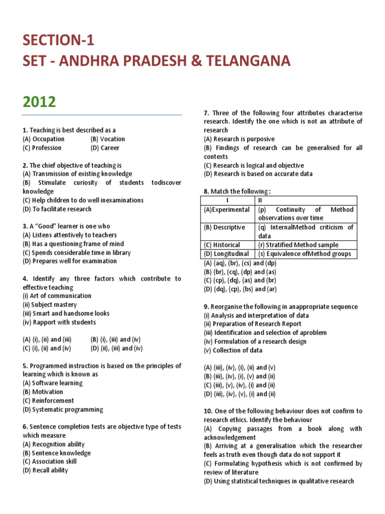 Set General Aptitude Sample Pdf Statistics Teachers
