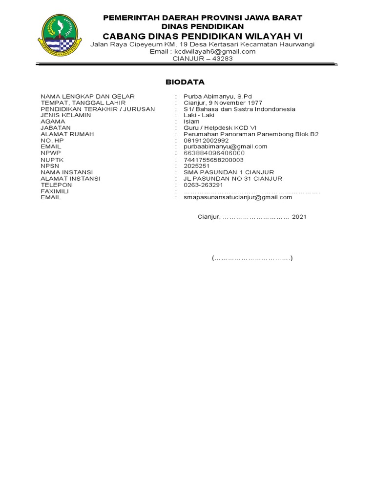Biodata Tim Helpdesk Purba | PDF