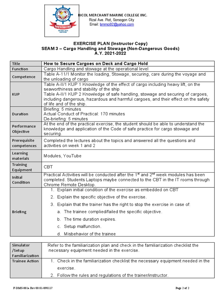 Cargo Handling Exercise Plan | PDF | Computers | Technology & Engineering