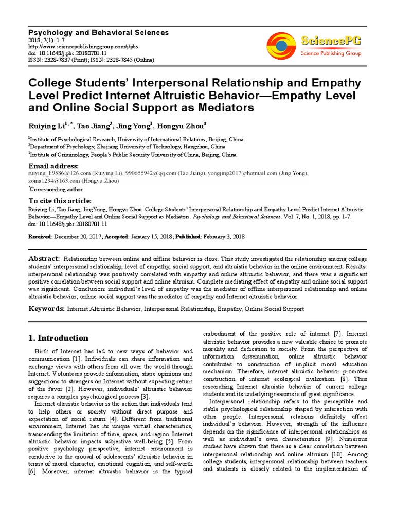 College Empathy Predicts Online Altruism | PDF | Empathy | Altruism