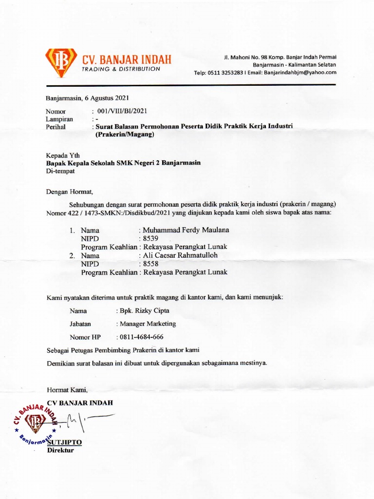 Surat Balasan Magang | PDF