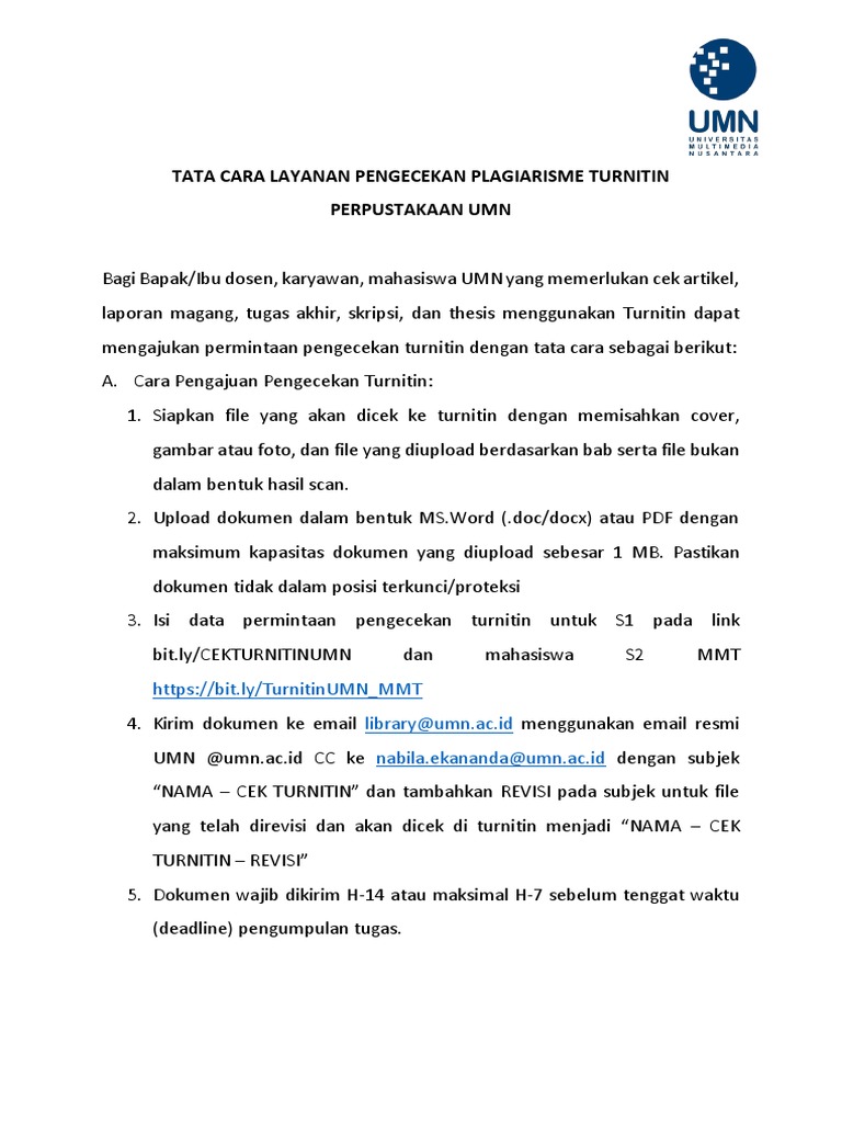 Tata Cara Layanan Pengecekan Plagiarisme Turnitin | PDF | Komputer | Teknologi & Rekayasa
