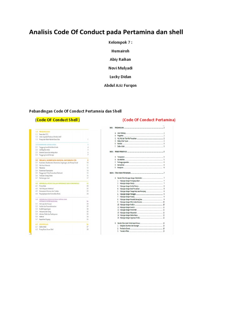 Pebandingan Code of Conduct Pertamnia Dan Shell | PDF