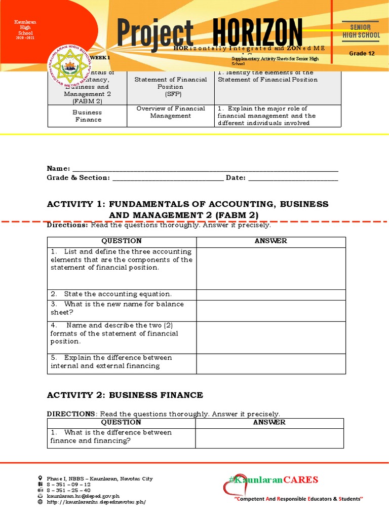 Activity 1: Fundamentals of Accounting, Business and Management 2 (Fabm ...