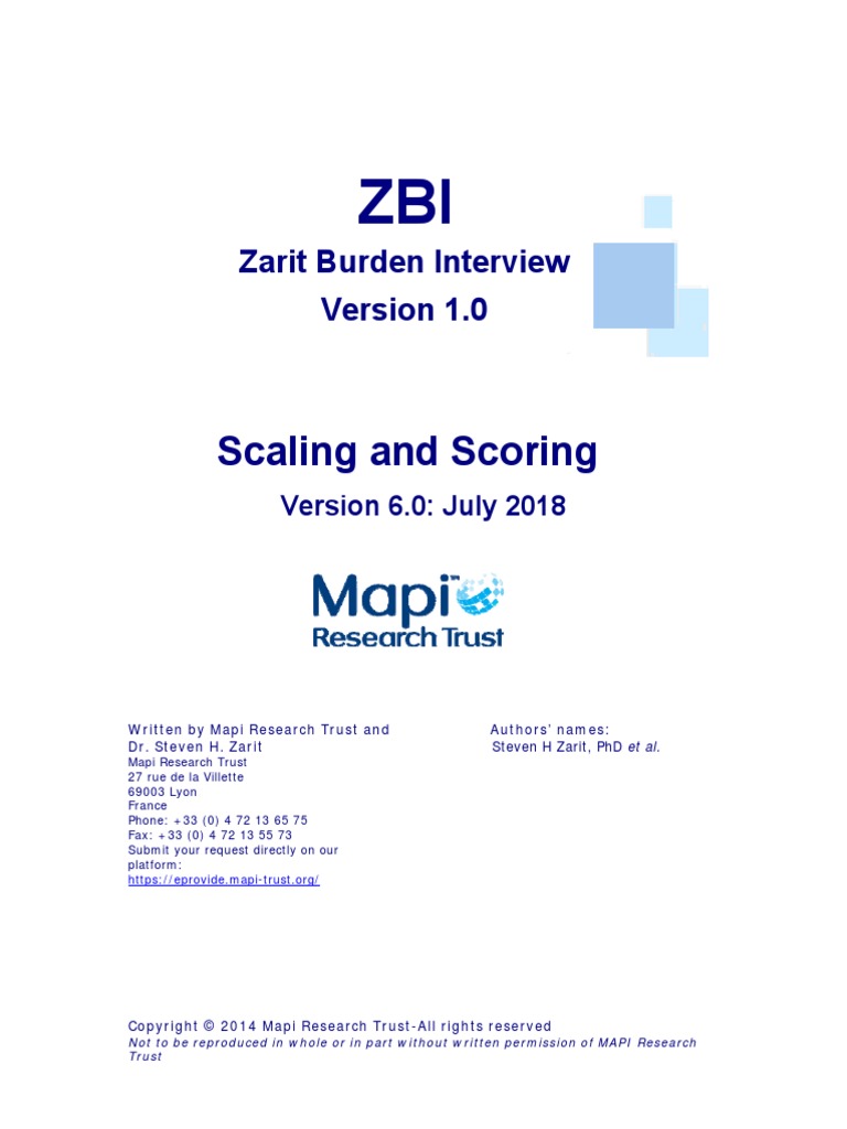 Scoring Zbi v6 | PDF | Risk | Caregiver