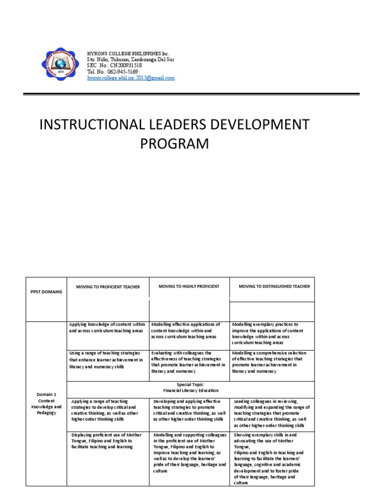 Instructional Leaders Development Program | PDF | Educational ...