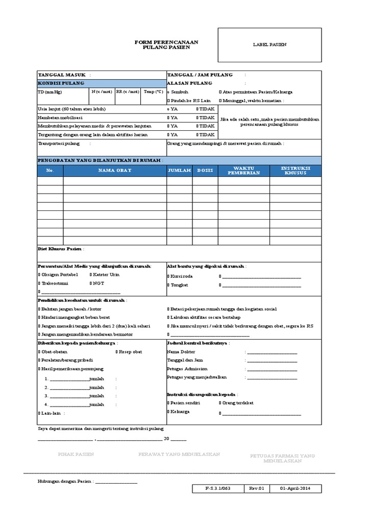 F-S.3.1.063 FORM DISCHARGE Planning | PDF