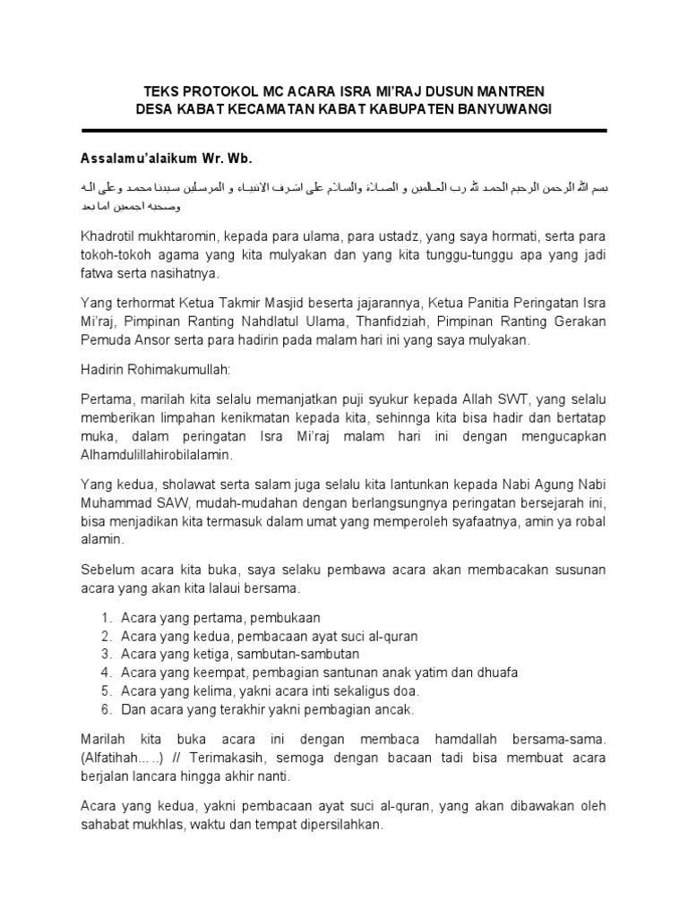 Teks Protokol MC Acara Isra Mi | PDF
