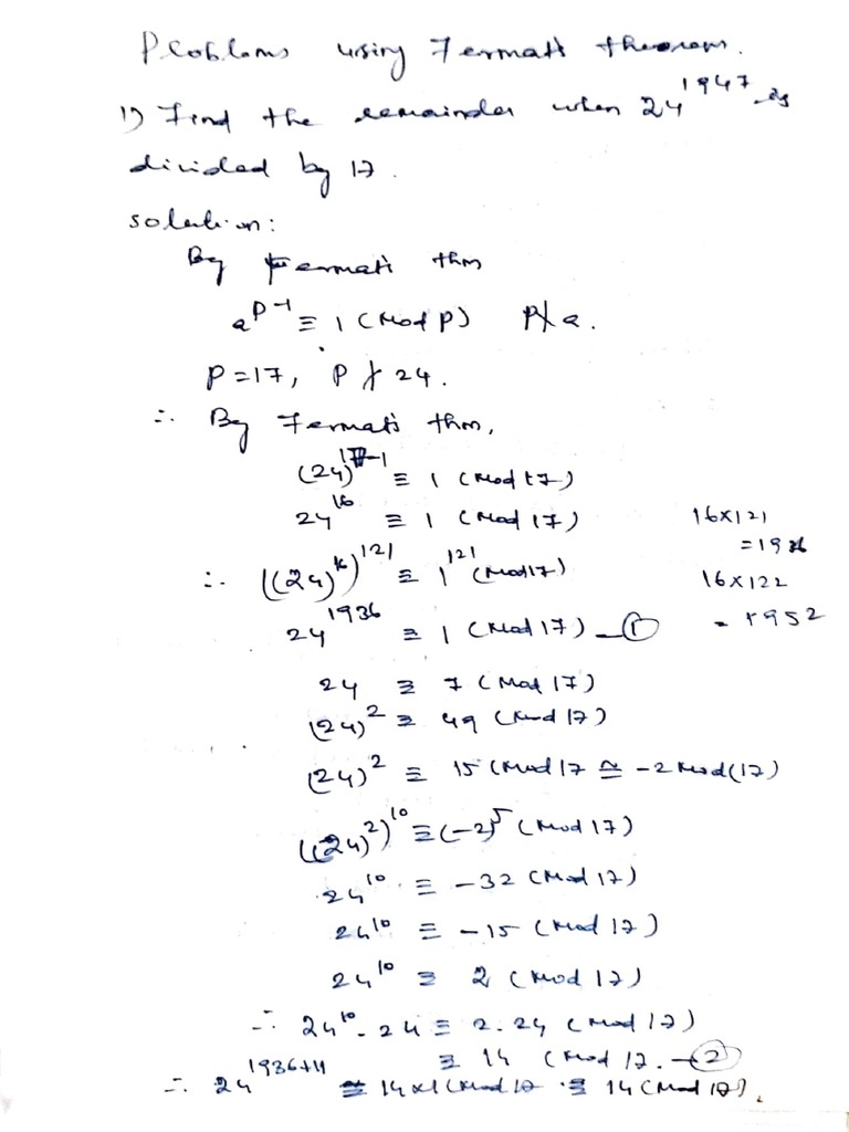 Problems Using Fermats Theorem Pdf