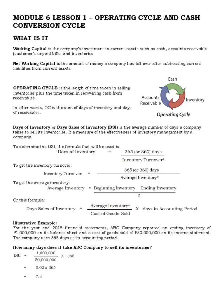 MODULE 6 LESSON 1 - Operating Cycle and Cash Conversion Cycle | PDF ...