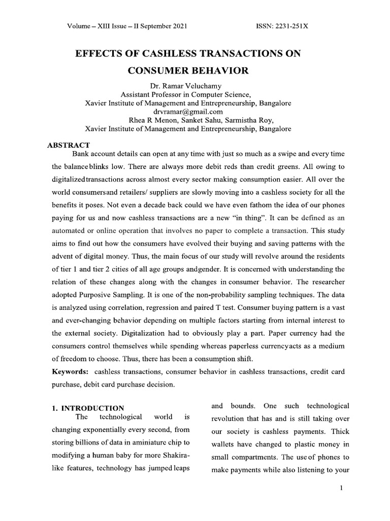 Effect of Cashless Transactions On Consumer Behaviour | PDF