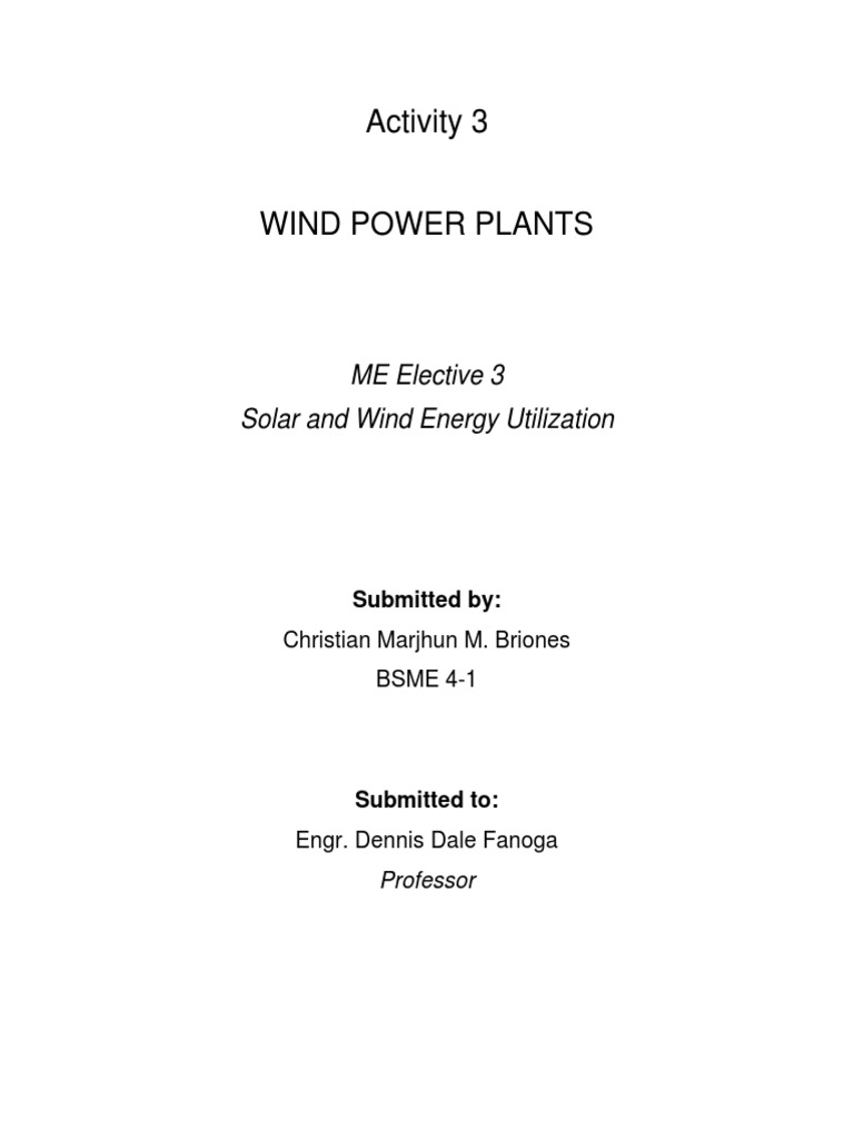 Activity 3: ME Elective 3 Solar and Wind Energy Utilization | PDF ...