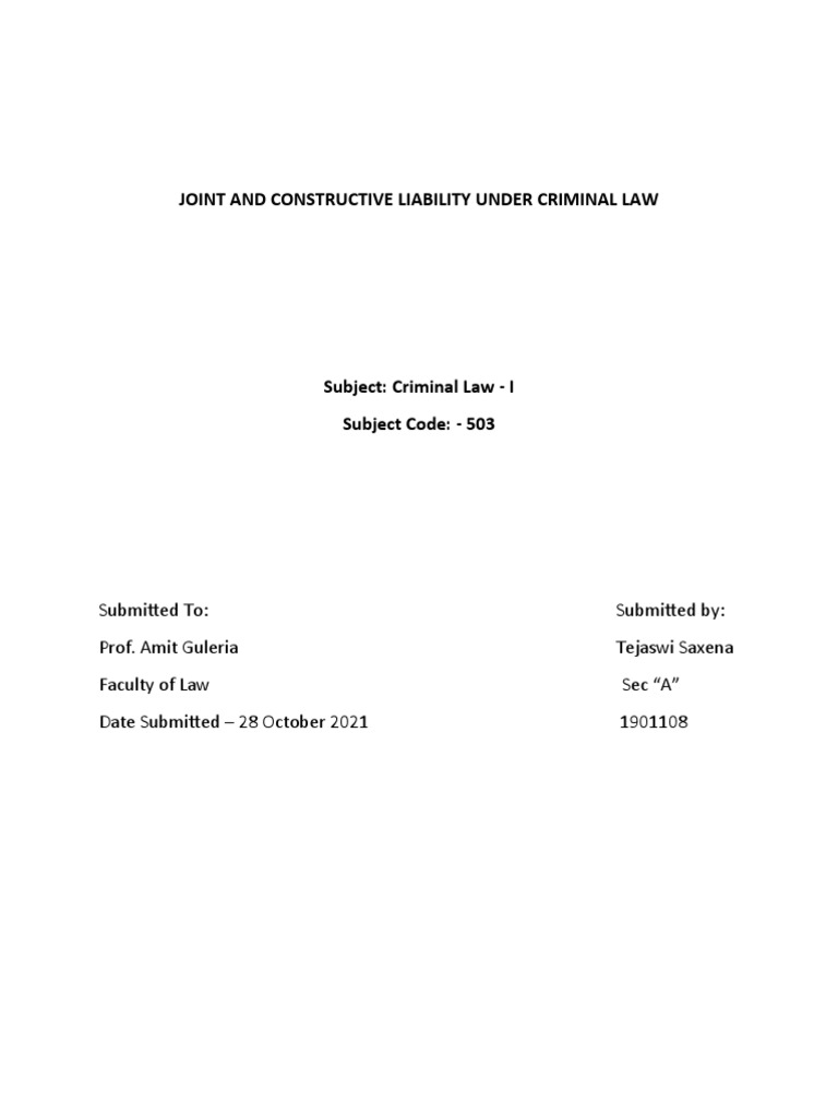 Joint and Constructive Liability Under Criminal Law | PDF | Crime ...