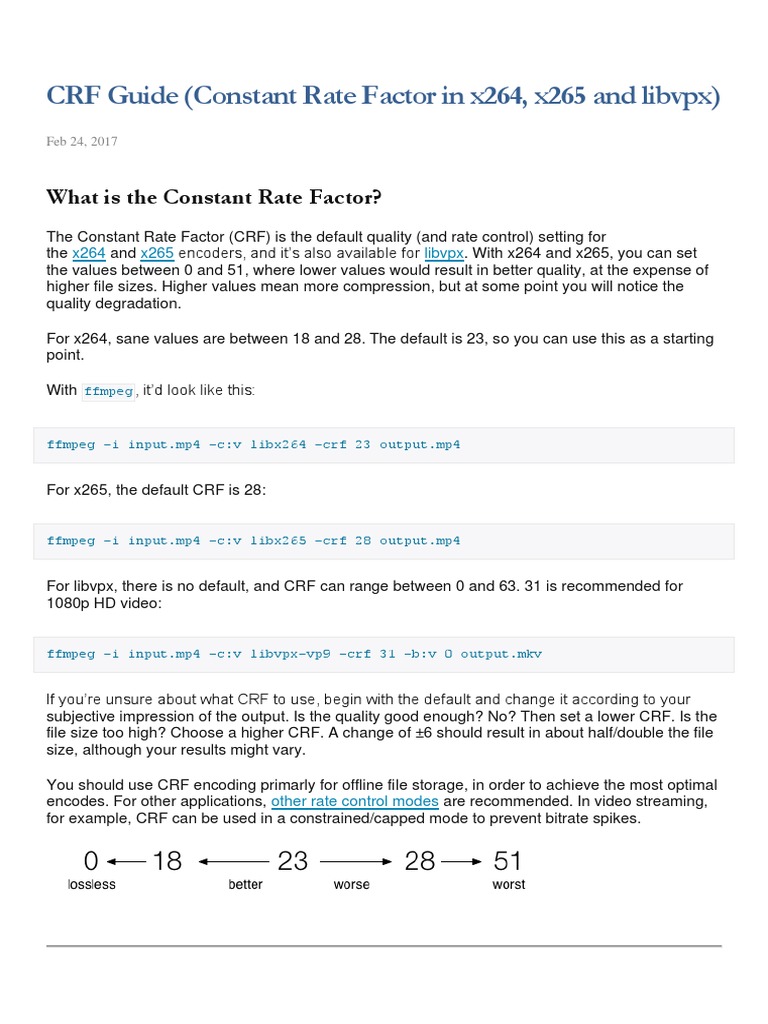 CRF Guide (Constant Rate Factor in x264, x265 and Libvpx) | PDF | Data ...