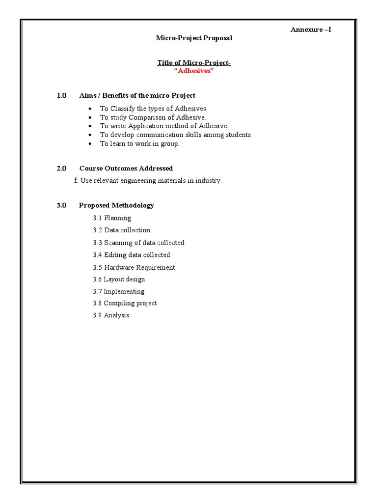 Annexure - I Micro-Project Proposal: "Adhesives" | PDF | Communication ...
