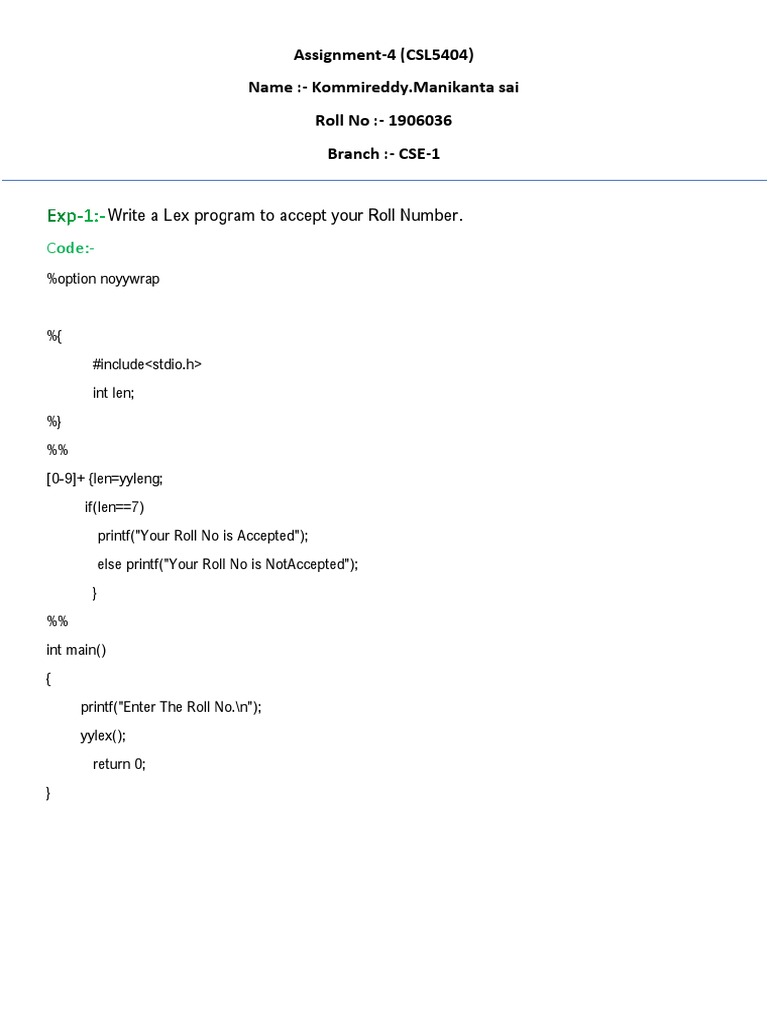 Lex Programs for String Matching | PDF