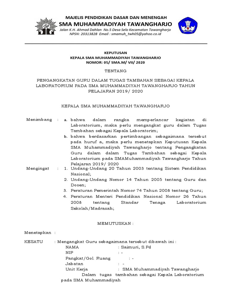 SK Kepala Laboratorium Terbaru | PDF