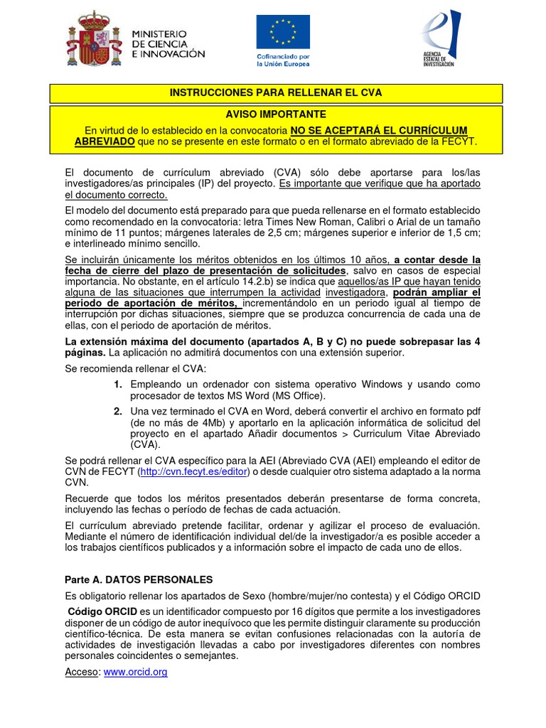 Instrucciones para Rellenar el CVA | PDF | Plan de estudios | Microsoft ...