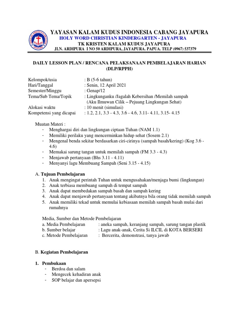 Contoh RPPH Peduli Lingkungan | PDF