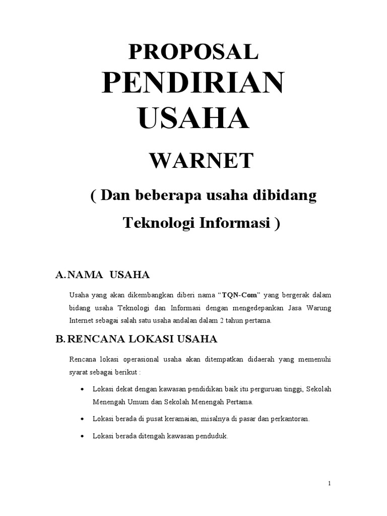Proposal Usaha Warnet | PDF