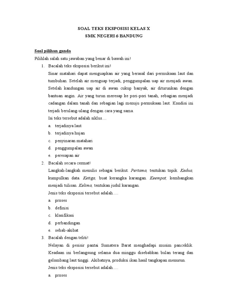 Soal Teks Eksposisi Kelas 10 SMK | PDF