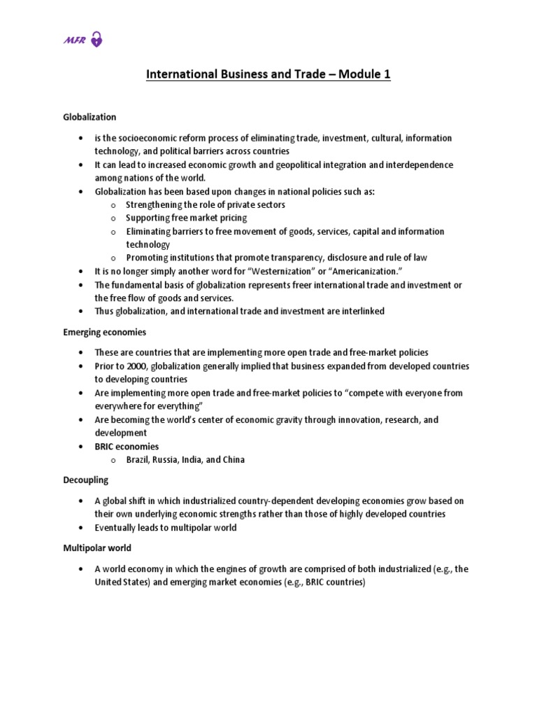 International Business and Trade - Module 1 | PDF | World Trade ...