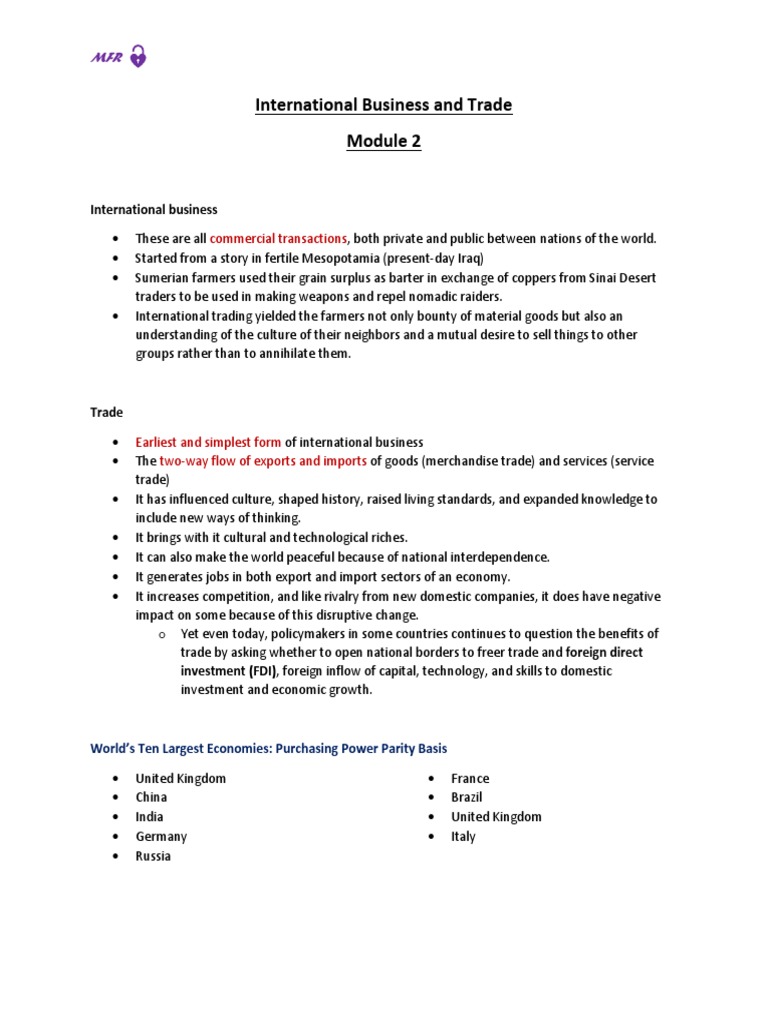 International Business and Trade - Module 2 | PDF | Tariff | Trade