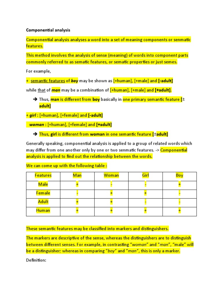 Componential analysis semantic features word meaning | PDF | Cognition | Linguistics