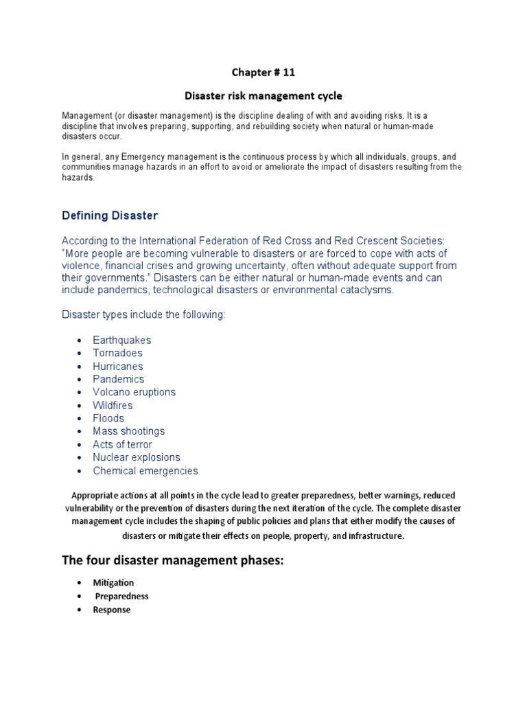 The Four Phases of the Disaster Risk Management Cycle: Mitigation ...