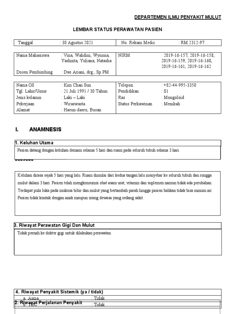 Status Pasien Ilmu Penyakit Mulut | PDF | Pengembangan Diri | Sains ...