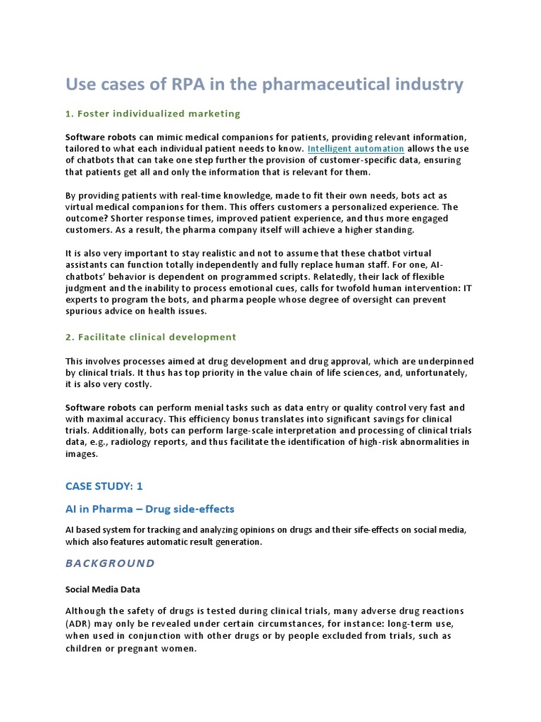 Use Cases of RPA in The Pharmaceutical Industry | PDF | Clinical Trial ...
