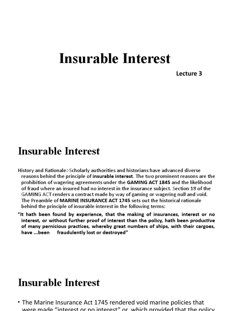 Insurable Interests. Unit3 | Download Free PDF | Insurance | Gambling